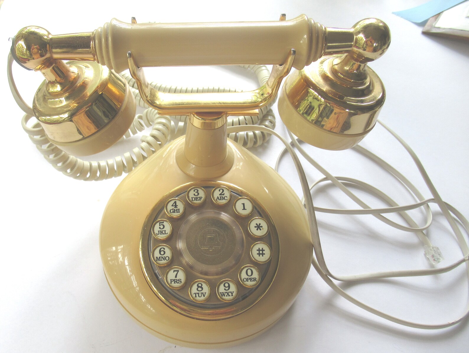 Vintage Telephone Beige & Brass From the 1970's ~ It Works Just Fine ...