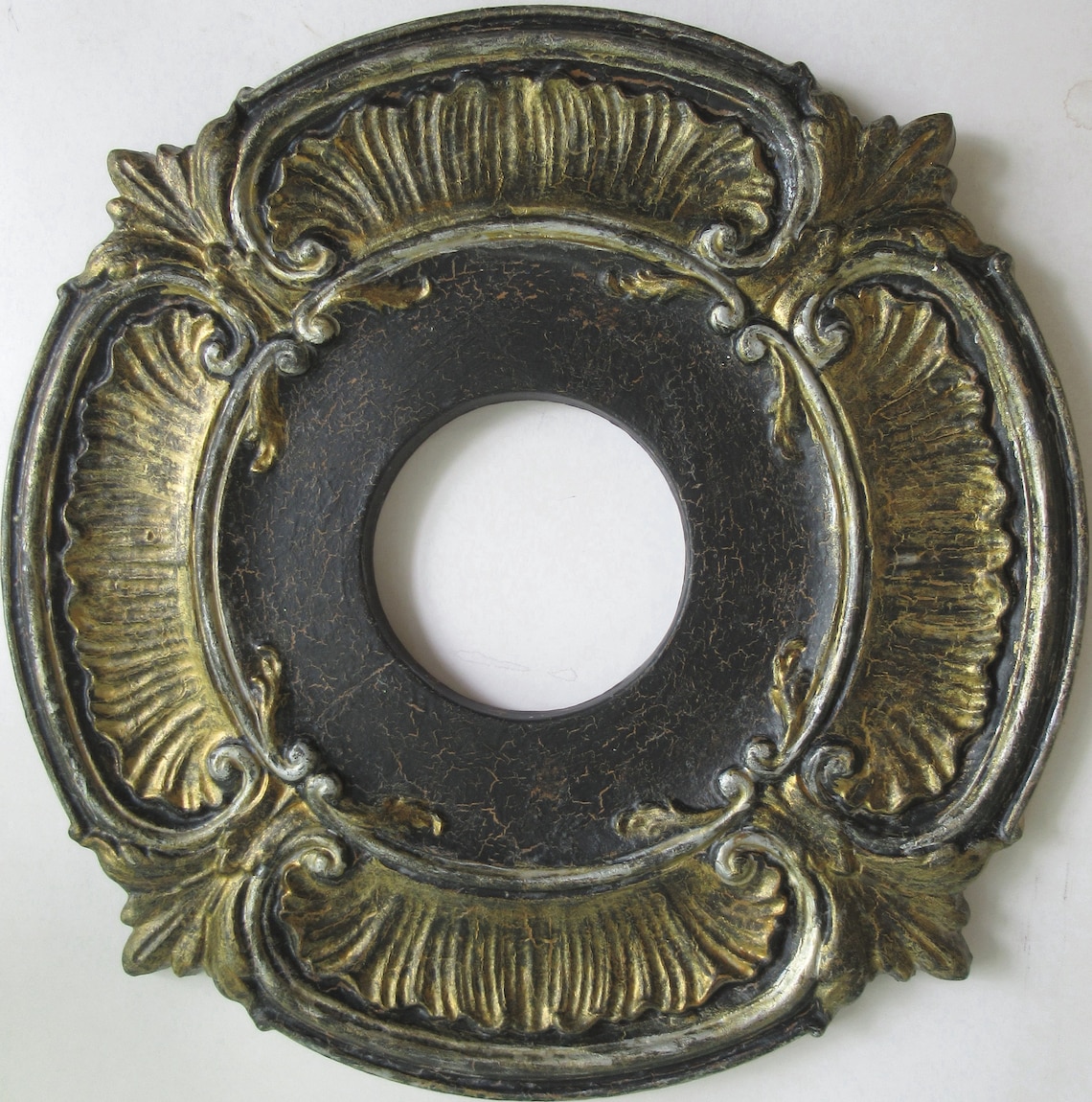 Ceiling Medallion ~ Light or Fan ~ Hand Painted Black & Gold Faux ...