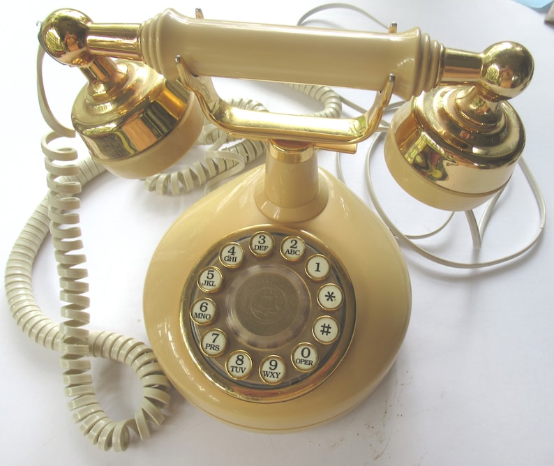 Vintage Telephone Beige & Brass From the 1970's ~ It Works Just Fine ...