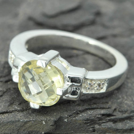 Lemon quartz ring lemon citrine ring sterling silver ring | Etsy