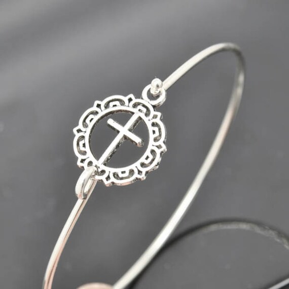 Cross Bangle Sterling Silver Bangle Cross Bracelet | Etsy