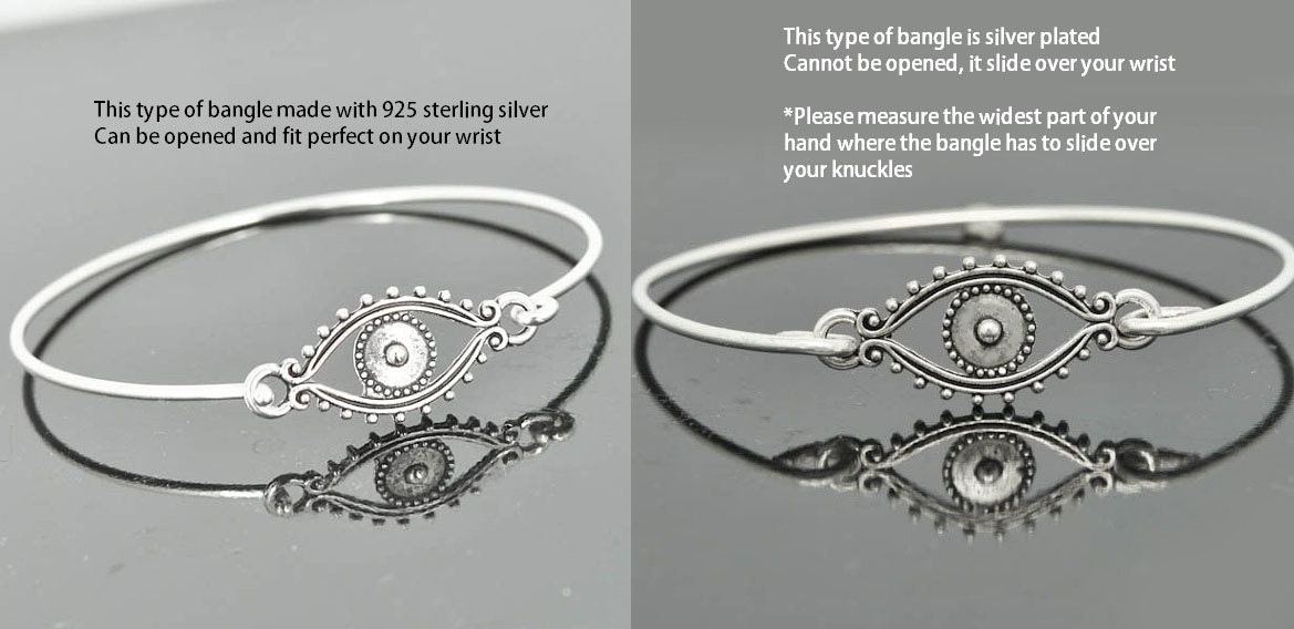 Evil Eye Bangle, Sterling Silver Bangle, Evil Eye Bracelet, Stackable ...
