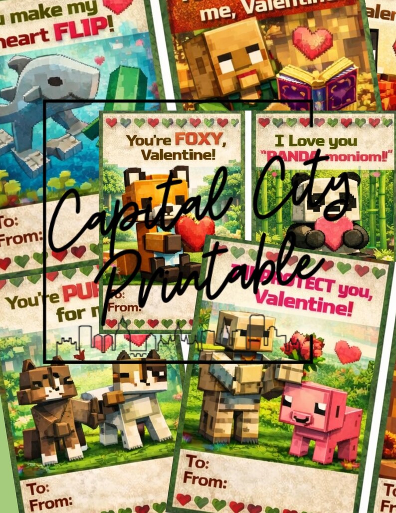 Minecraft-inspired Valentine Cards Printable for Kids - Easy Print ...