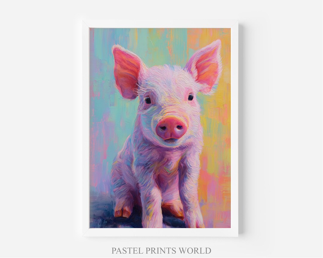 Baby Piglet Printable Portrait - Pastel Nursery Wall Art, Cute Pig ...