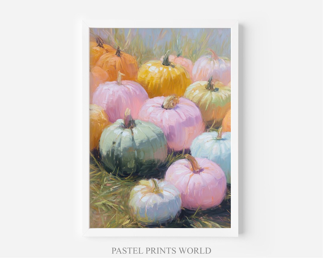 Farmhouse Pumpkin Cluster Printable - Pastel Fall Art, Cozy ...
