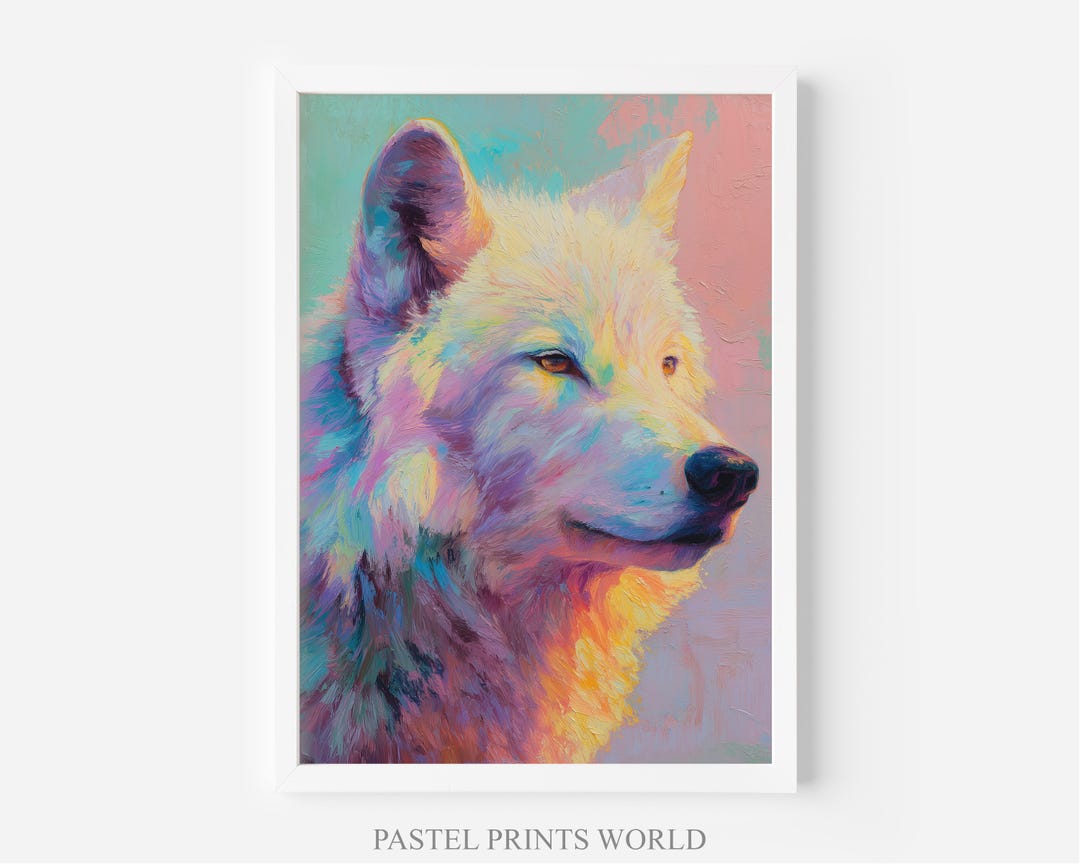 Wolf Portrait Pastel Art - Colorful Animal Canvas Painting in Modern ...