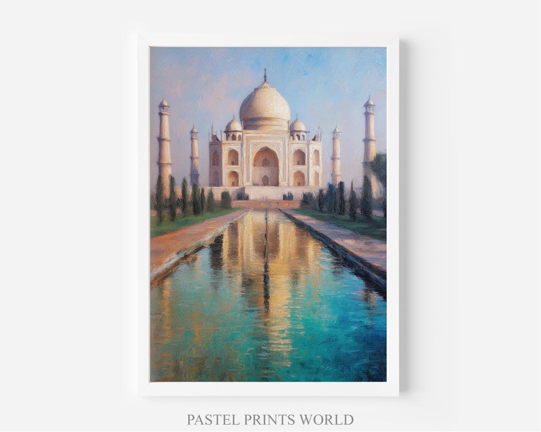 Printable Taj Mahal Wall Art - Romantic Serene Landscape Painting ...