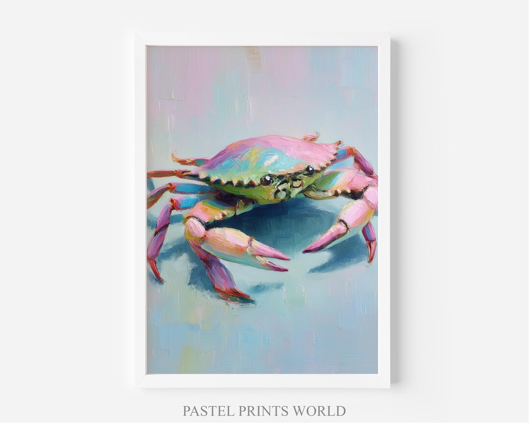 Printable Coastal Crab Wall Art - Colorful Pastel Nautical Decor ...