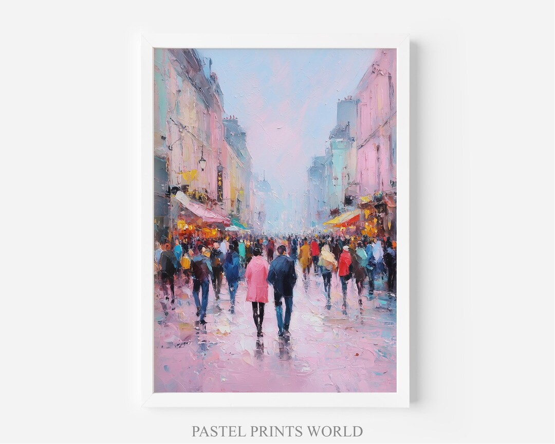 Pastel City Street Scene Printable - Romantic Urban Cityscape, Dreamy ...