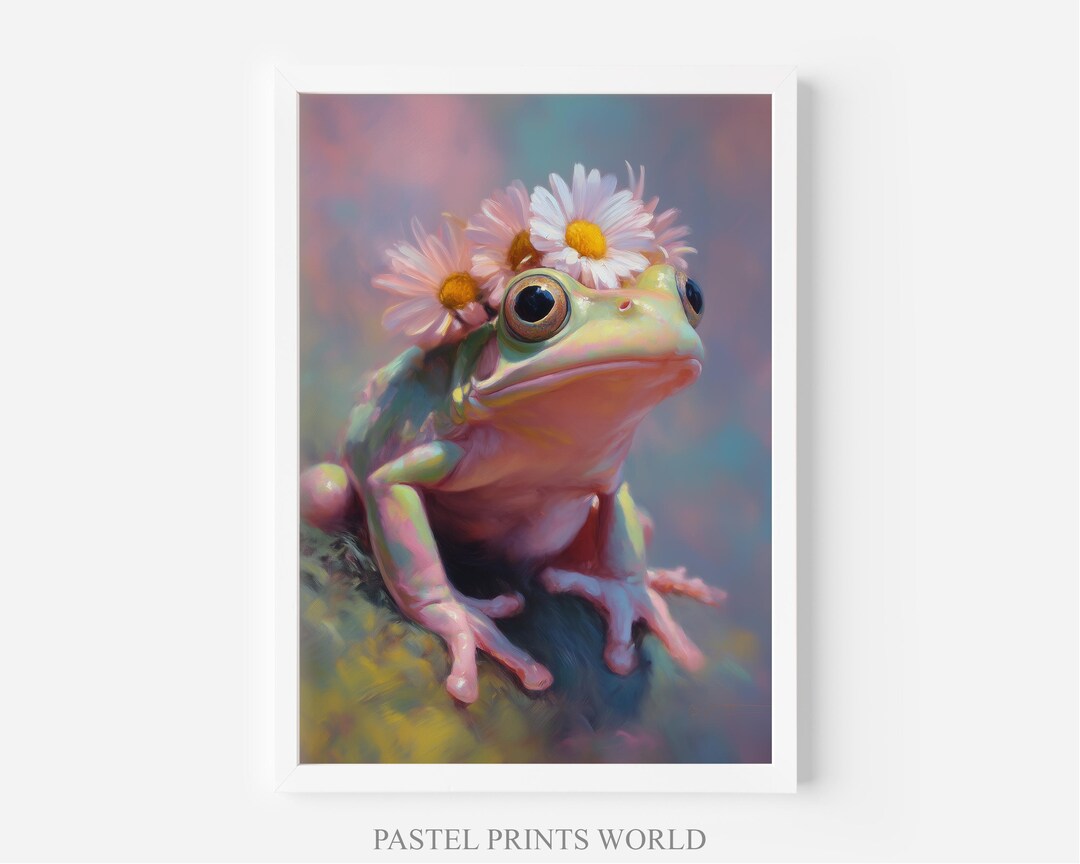 Frog Portrait With Daisy Crown - Printable Whimsical Cottagecore Art ...