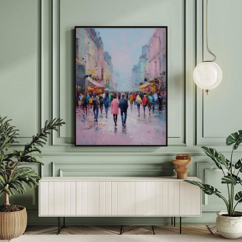 Pastel City Street Scene Printable - Romantic Urban Cityscape, Dreamy ...