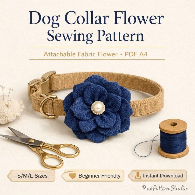 Dog Collar Flower Sewing Pattern | Attachable Fabric Flower (PDF A4, S ...