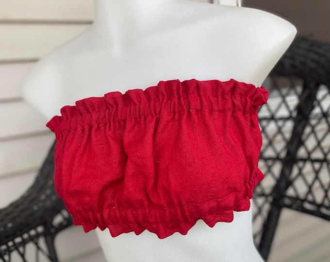 Women’s Tube Top, Crop Top, 100 % Linen Top, Red Tube Top, Blue Linen ...