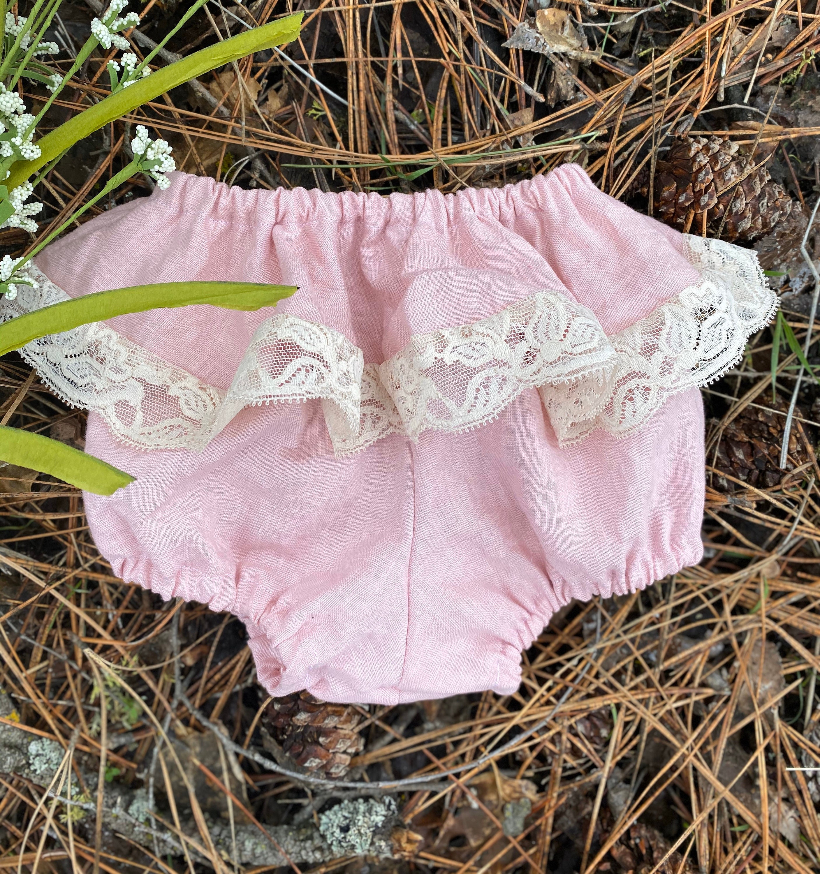 Peachy Pink Linen Lace Diaper Cover Bloomers for Babies - Etsy