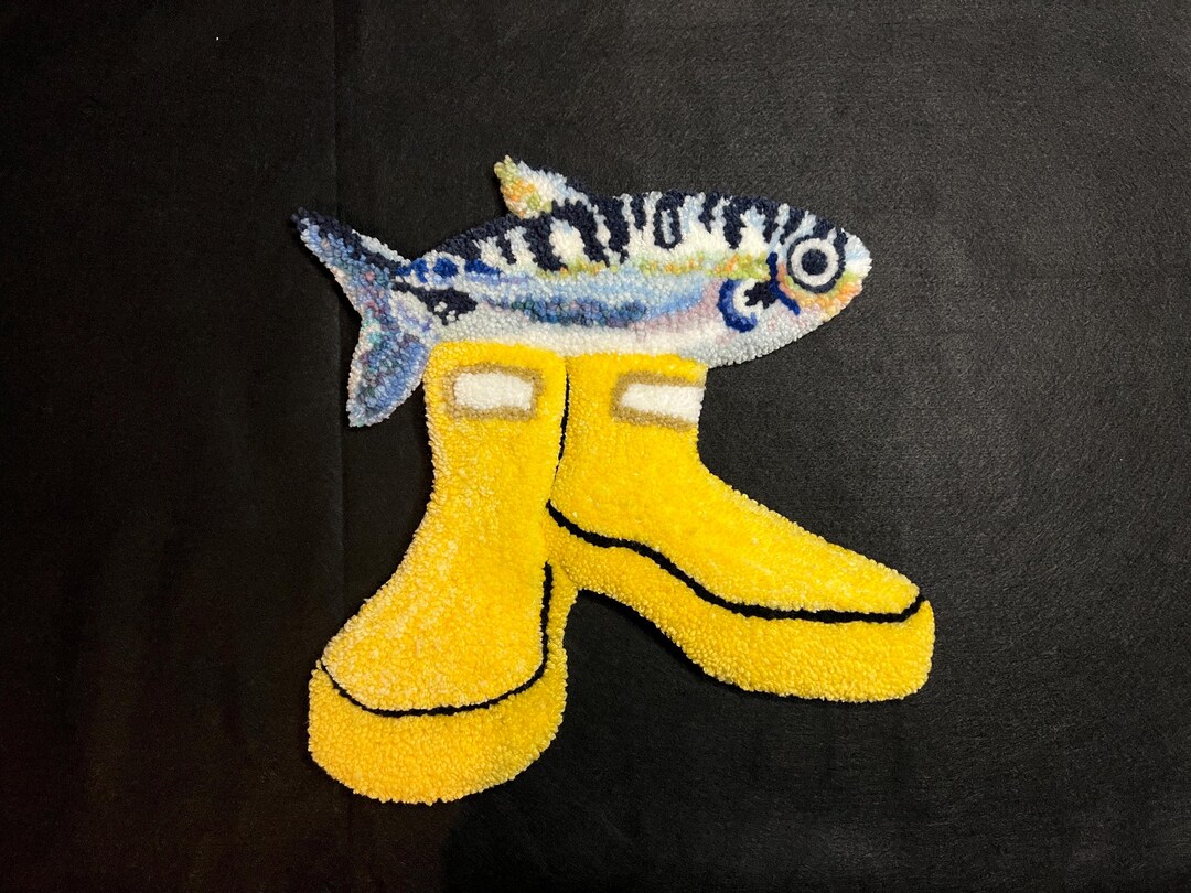 Fih Fish Meme, Fish in Boots Tufted Rug, Handmade Ocean Wall Decor Desk ...