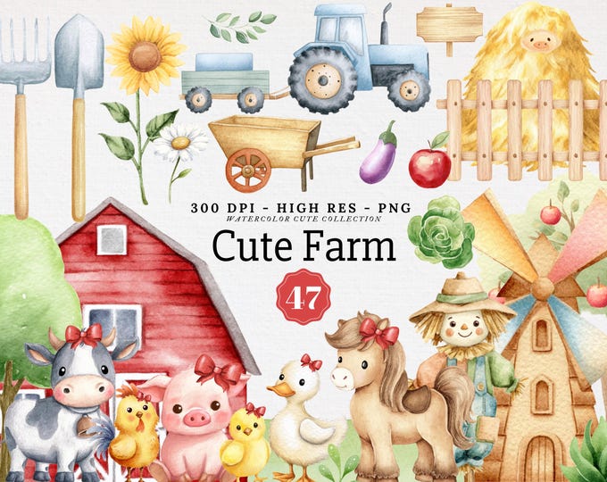 Pink Bow Farm Clipart, Baby Girl Shower Barns and Farm Animals, Country ...