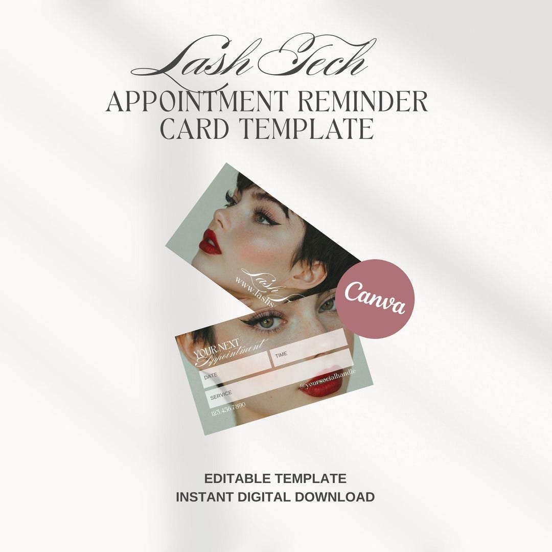Lash Appointment Reminder Card Template | Editable Beauty Booking Form ...