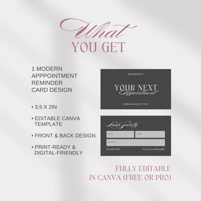 Lash Tech Appointment Card Template | Minimal Grey Appointment Reminder ...