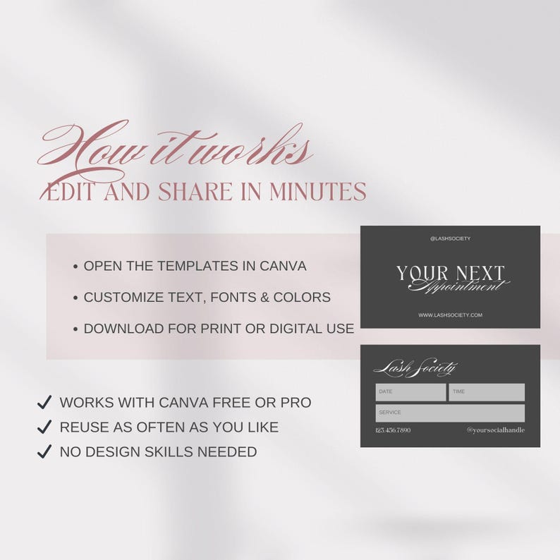 Lash Tech Appointment Card Template | Minimal Grey Appointment Reminder ...