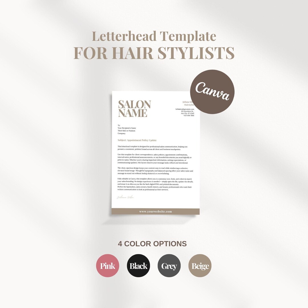 Salon Letterhead Template | Modern Branding, Editable Canva (digital ...
