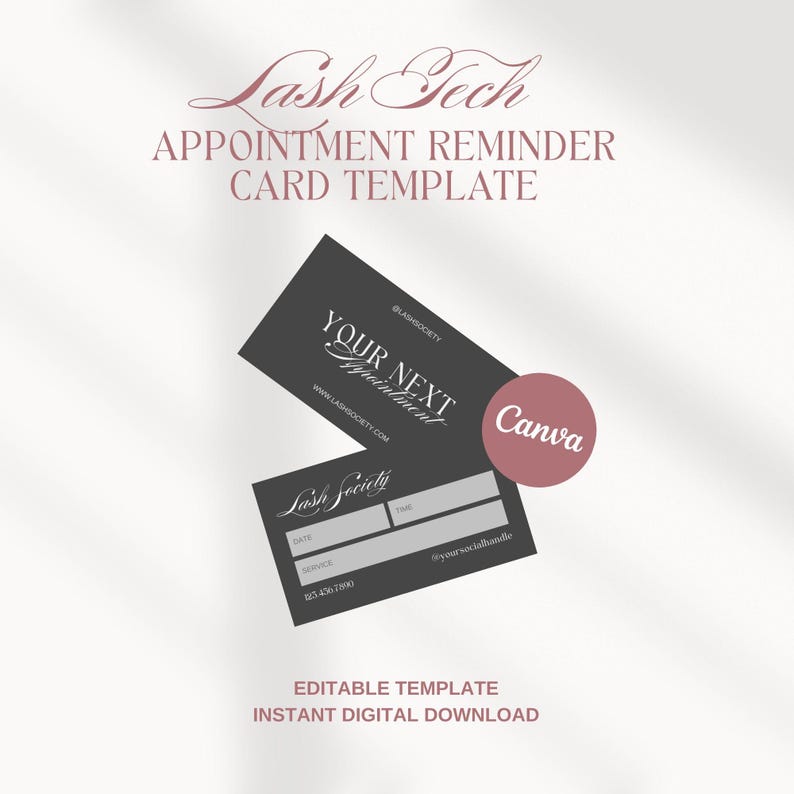 Lash Tech Appointment Card Template | Minimal Grey Appointment Reminder ...