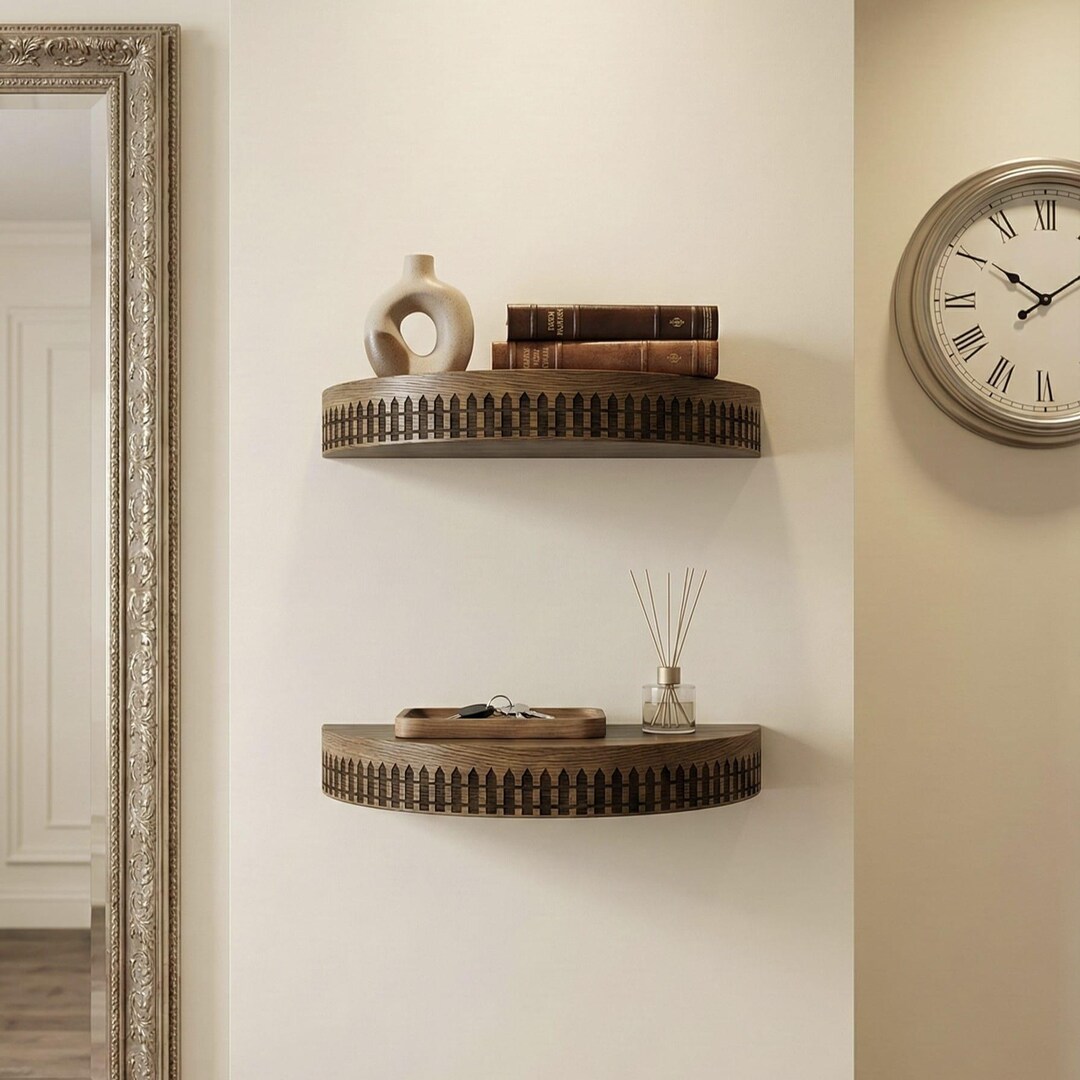 Half Moon Floating Wall Shelf | Semicircle Wood Shelf | Geometric ...