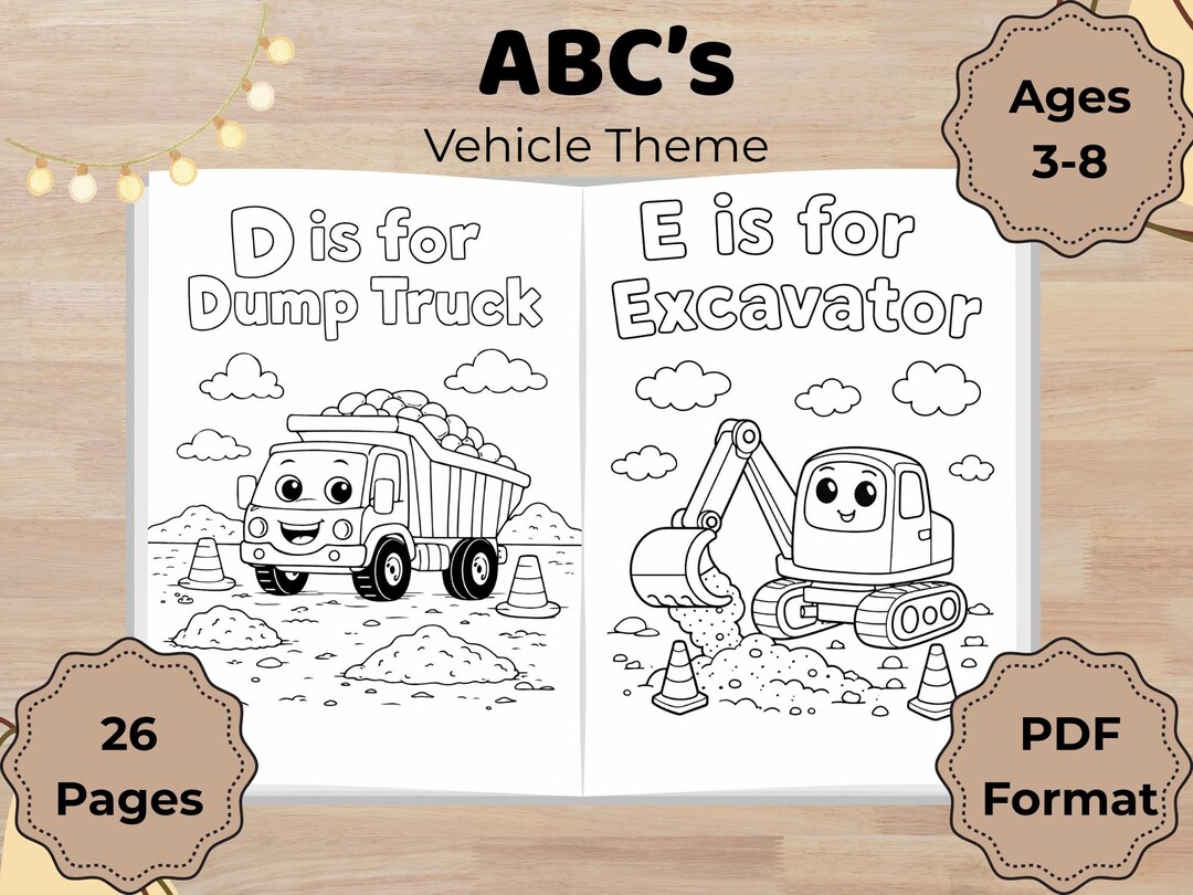 ABC Vehicles Coloring Book | Alphabet A-Z Printable Learning Pages (PDF ...