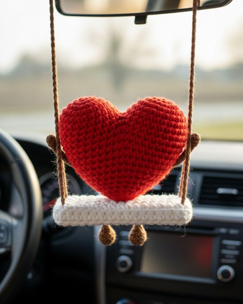 Crochet Swinging Heart Car Charm Pattern, Amigurumi Heart PDF Tutorial ...