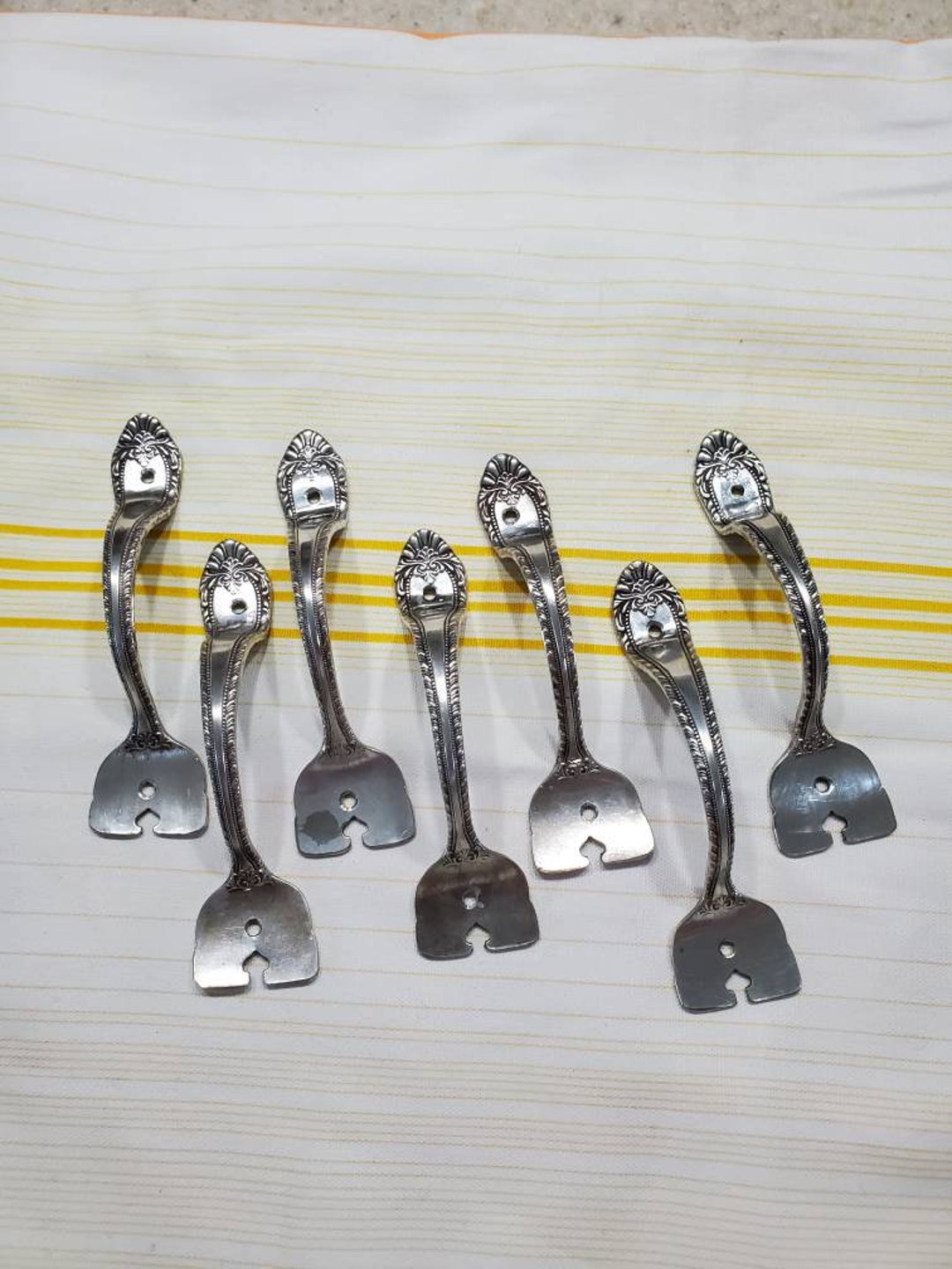Seven Silverplate Small Handles Door or Drawer Pulls Hand Formed by ...