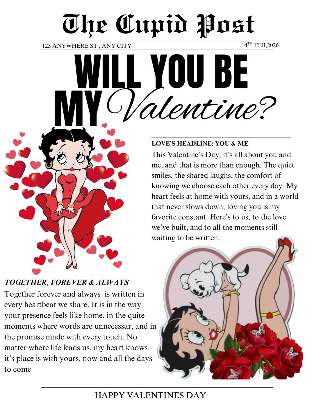 Betty Boop Valentines Newspaper - Etsy