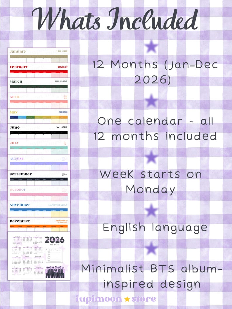 2026 BTS Calendar Printable | K-pop ARMY Digital Pdf | US Letter - Etsy