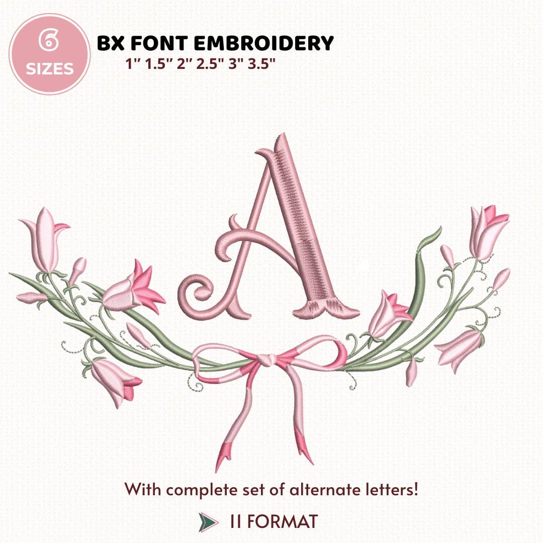 Fishtail Monogram With Floral Frame Embroidery Design, BX Font (digital ...