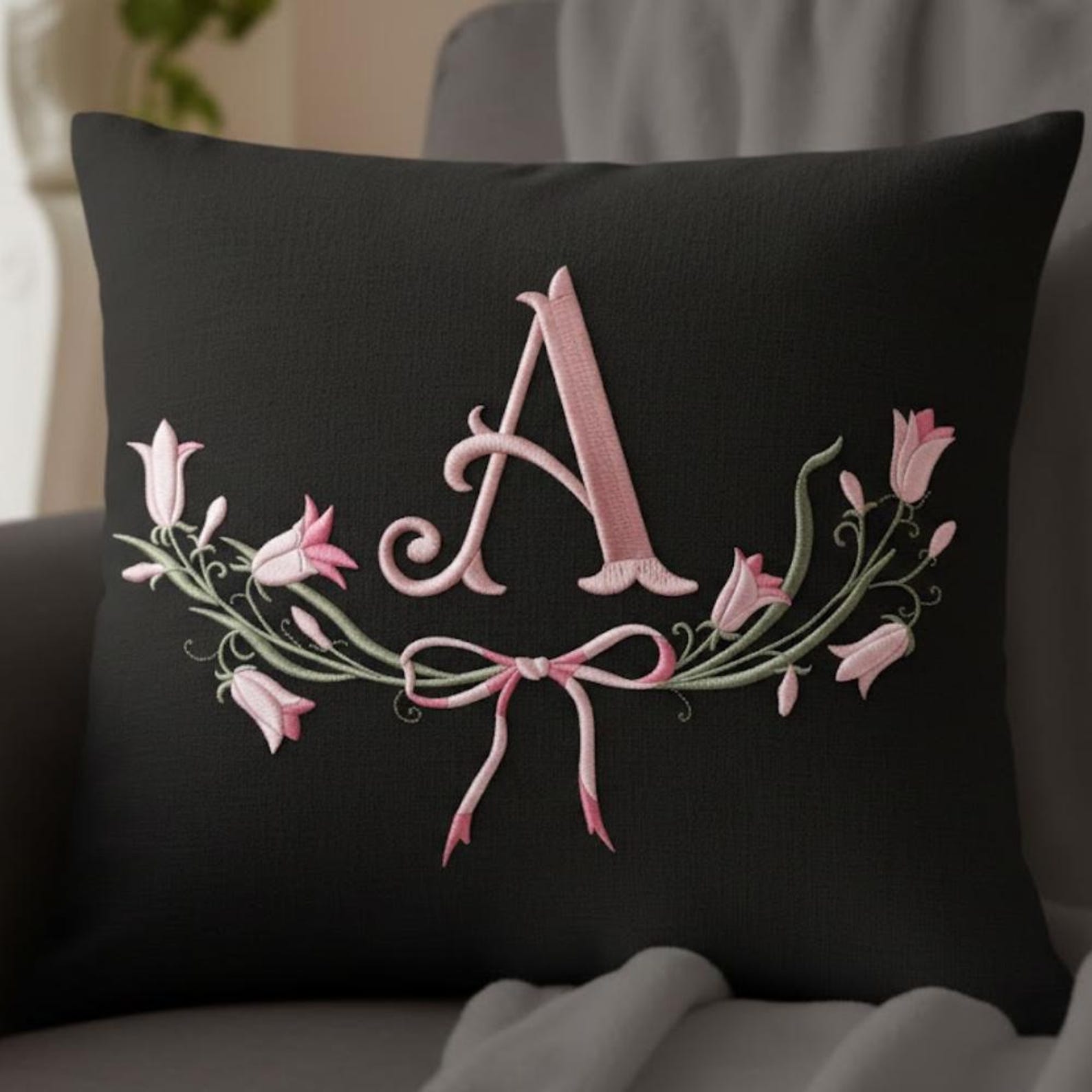 Fishtail Monogram With Floral Frame Embroidery Design, BX Font (digital ...