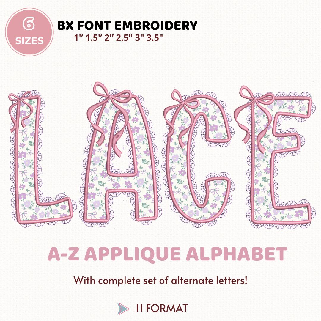 Lace Applique Embroidery Font, A-Z Lace BX Font, 5 Sizes, BX Font ...