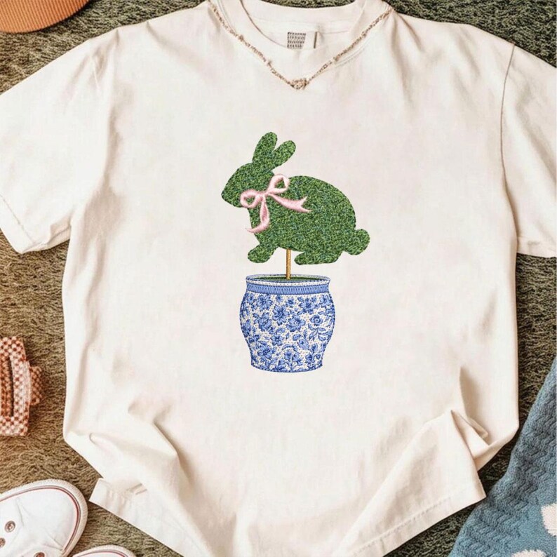 Easter Topiary Embroidery Design, Easter Bunny Rabbit Bow Boxwood Tree ...