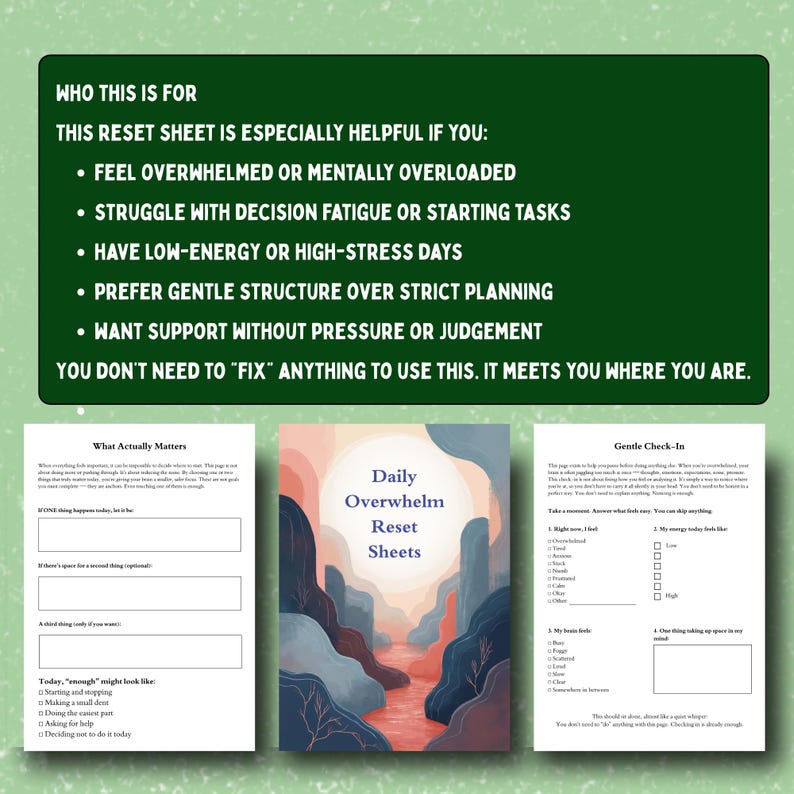 Daily Overwhelm Reset Sheet (printable PDF) - Etsy