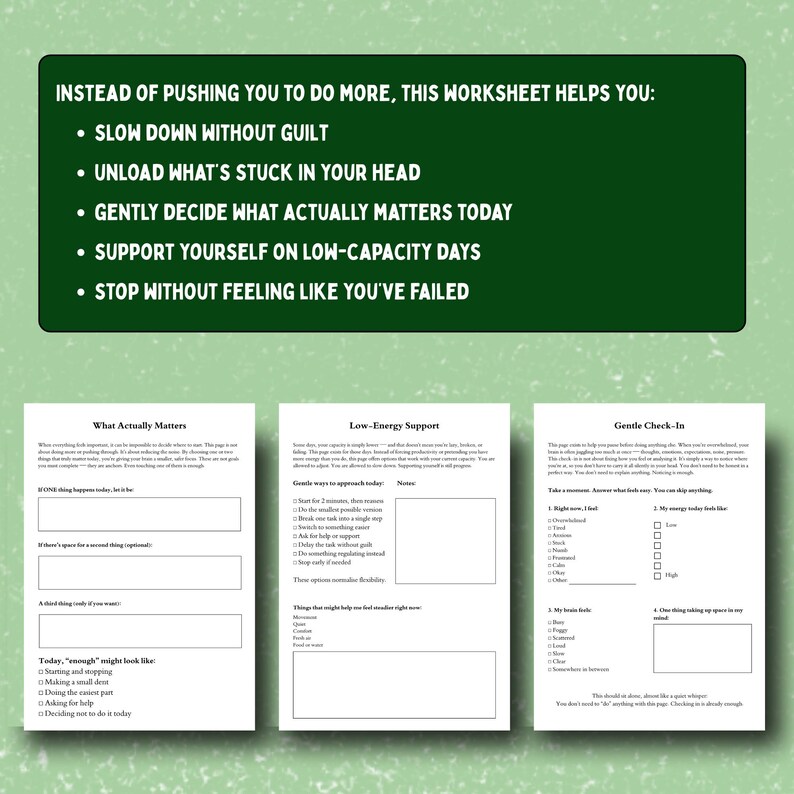 Daily Overwhelm Reset Sheet (printable PDF) - Etsy