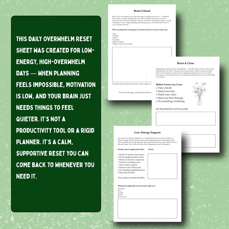 Daily Overwhelm Reset Sheet (printable PDF) - Etsy