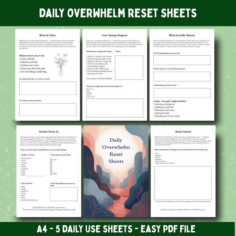 Daily Overwhelm Reset Sheet (printable PDF) - Etsy