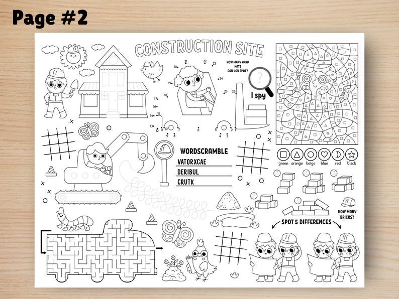 Construction Activity Mats – Kids Learning Games, Ages 3-7 (digital Download) - Etsy