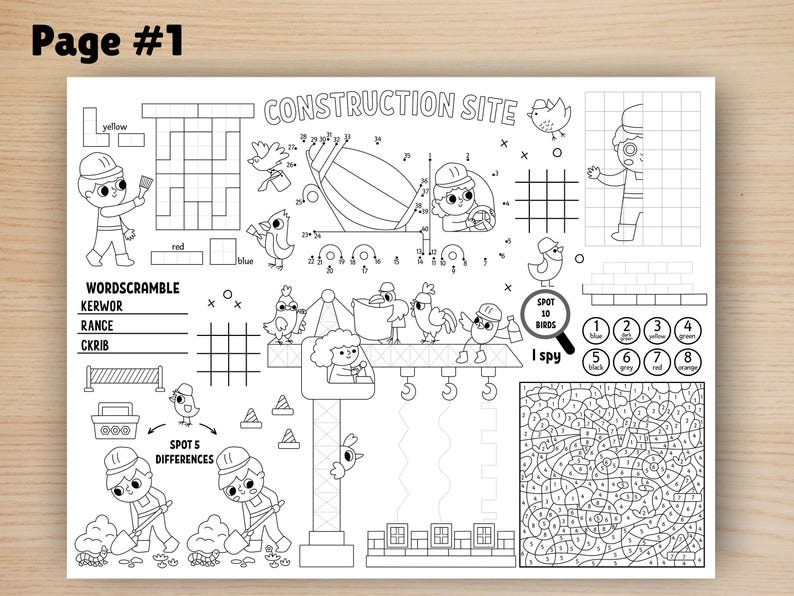 Construction Activity Mats – Kids Learning Games, Ages 3-7 (digital Download) - Etsy