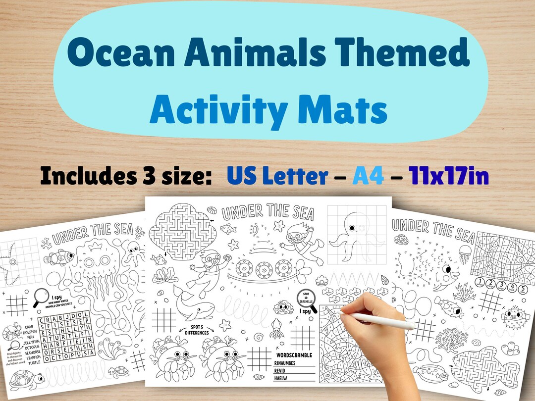Ocean Animals Activity Mats for Kids – Printable Coloring & Reusable ...