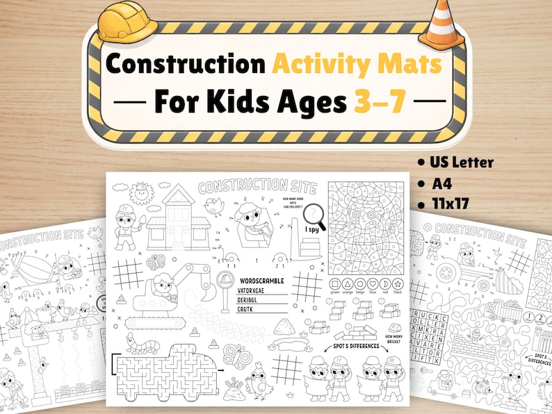 Construction Activity Mats – Kids Learning Games, Ages 3-7 (digital Download) - Etsy