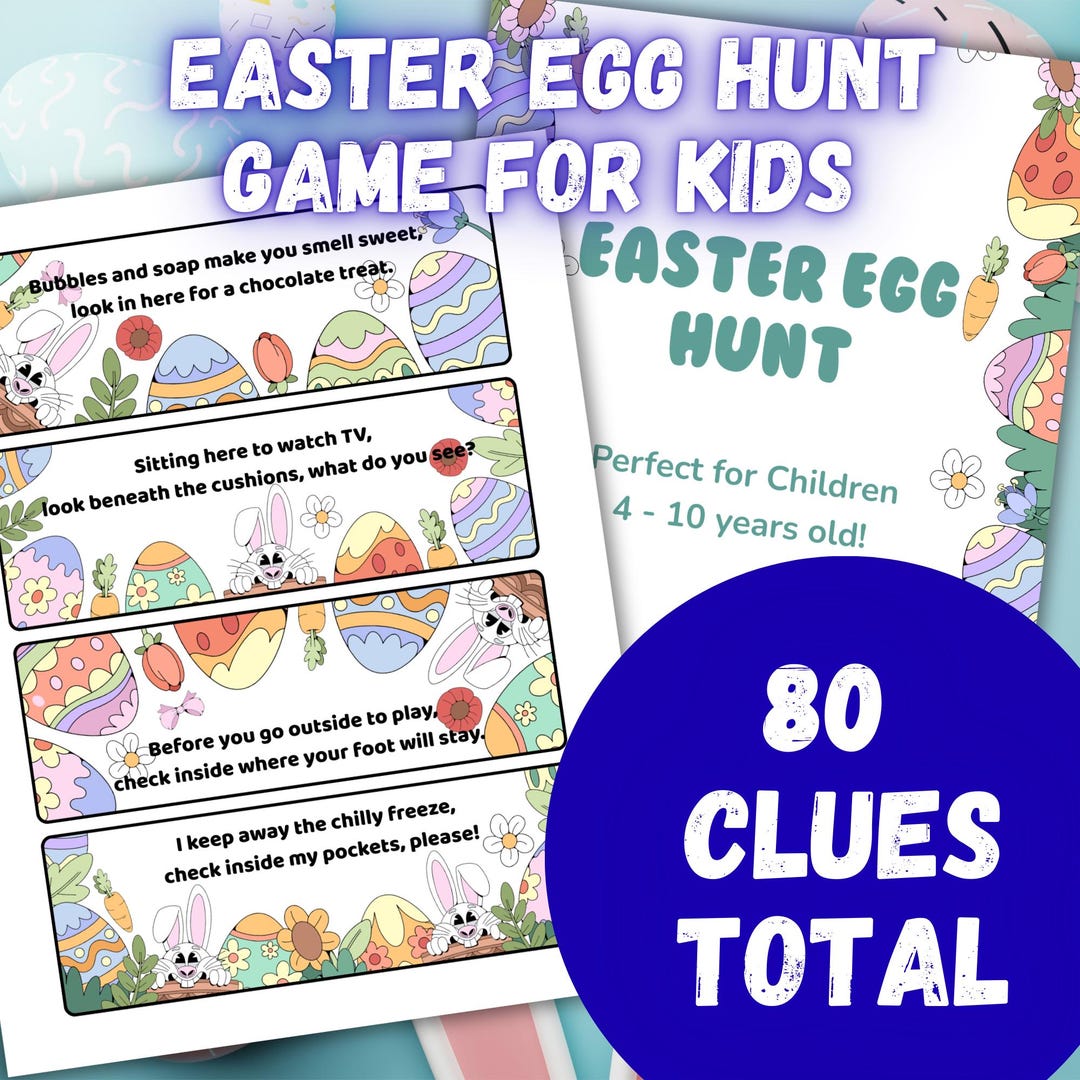 Printable Easter Egg Hunt for Kids | 80 Rhyming Clues Scavenger Hunt ...