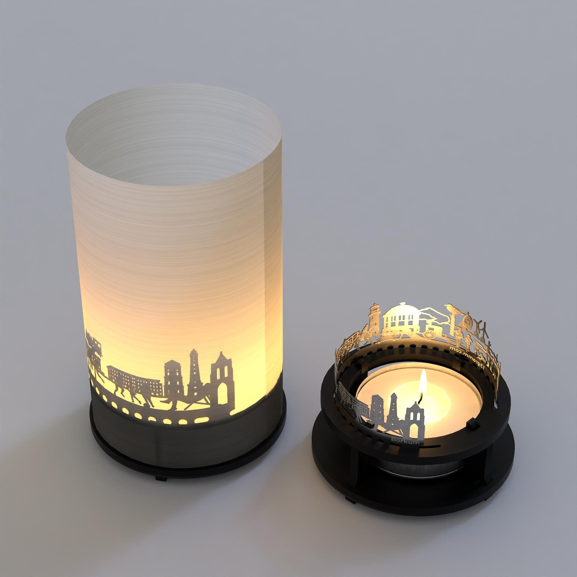Borkum Souvenir Premium Gift Box: Skyline Motif Candle for Shadow Play ...