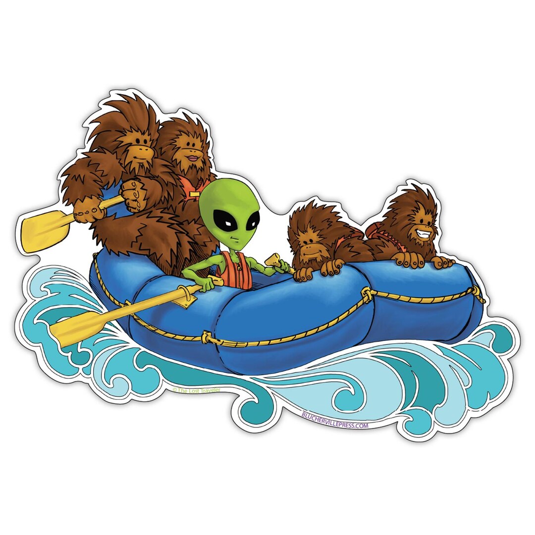 The River Rat Sticker: Alien and Bigfoot Family Rafting, Waterproof ...