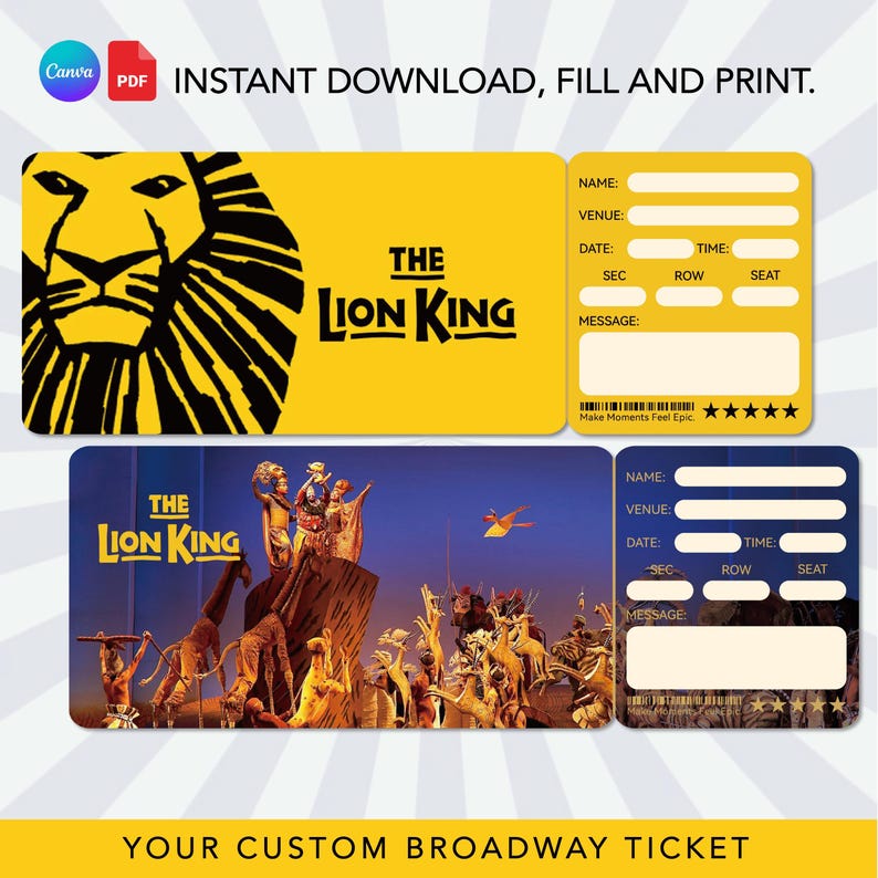 Editable the Lion King Broadway Surprise Ticket,custom Personalized ...