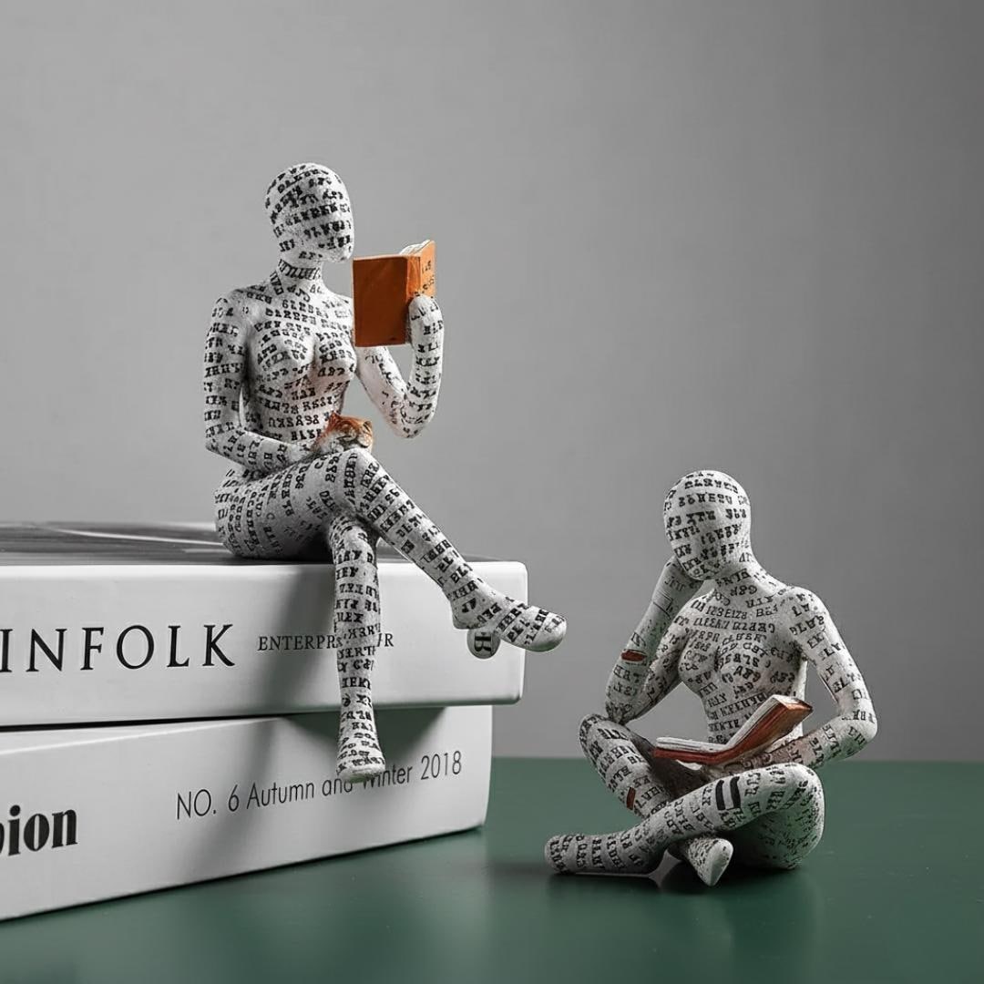 Reading Figure Statue – Nordic Abstract Thinker Art – Creative Resin ...
