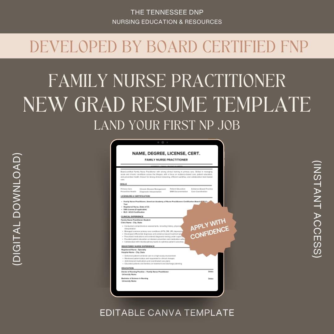 FNP Resume Template for New Grad Nurse Practitioner CV Editable Canva ...