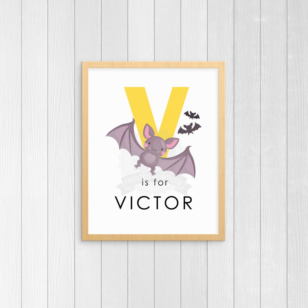 V is for Vampire Bat.. Personalized Kids Animal Wall Art Decor With ...